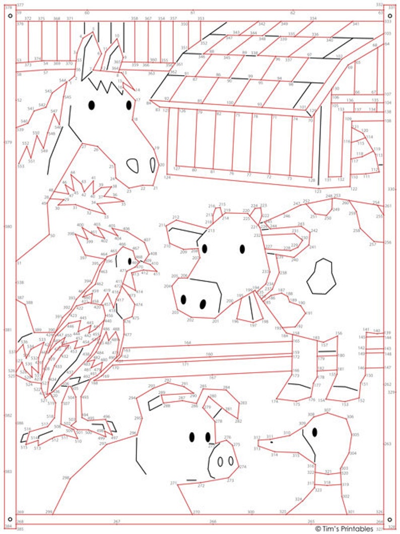 Farm Animal Dot-to-dot / Connect the Dots PDF - 553 Dots - Etsy