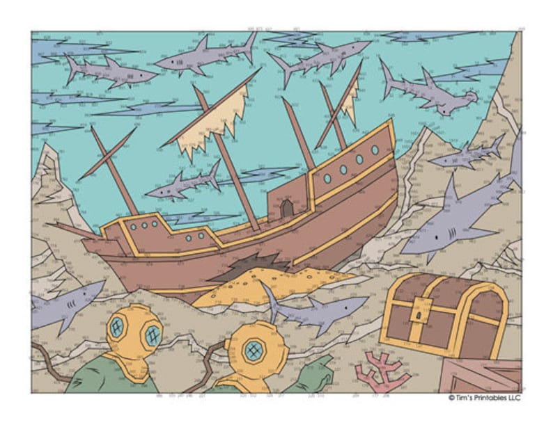 Sunken Treasure Ship (with Sharks & Divers!) Extreme Difficulty Dot-to ...