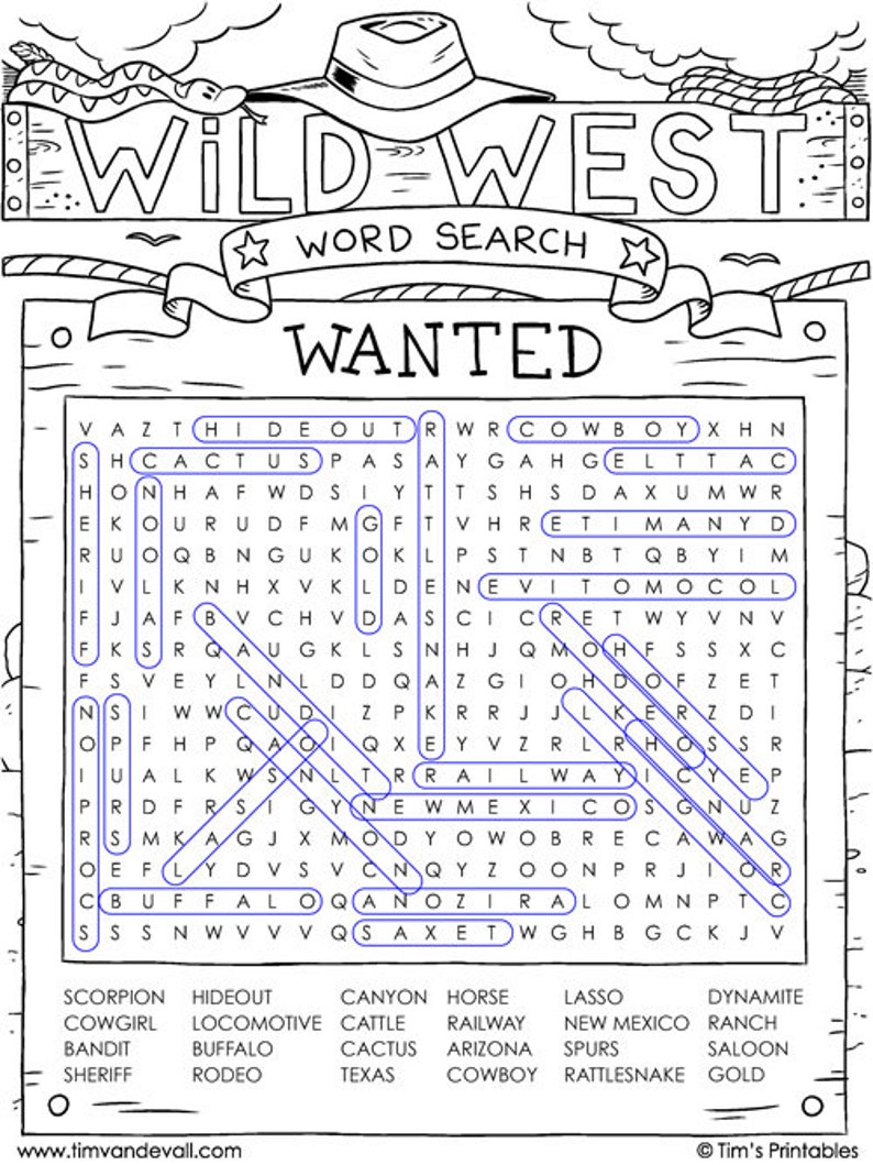 Wild West Word Search - Etsy