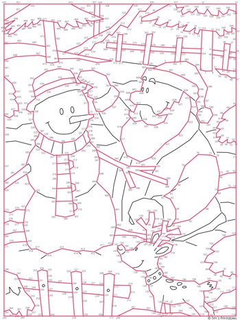 Christmas Extreme Difficulty Dot-to-dot: Santa Claus Building a Snowman ...