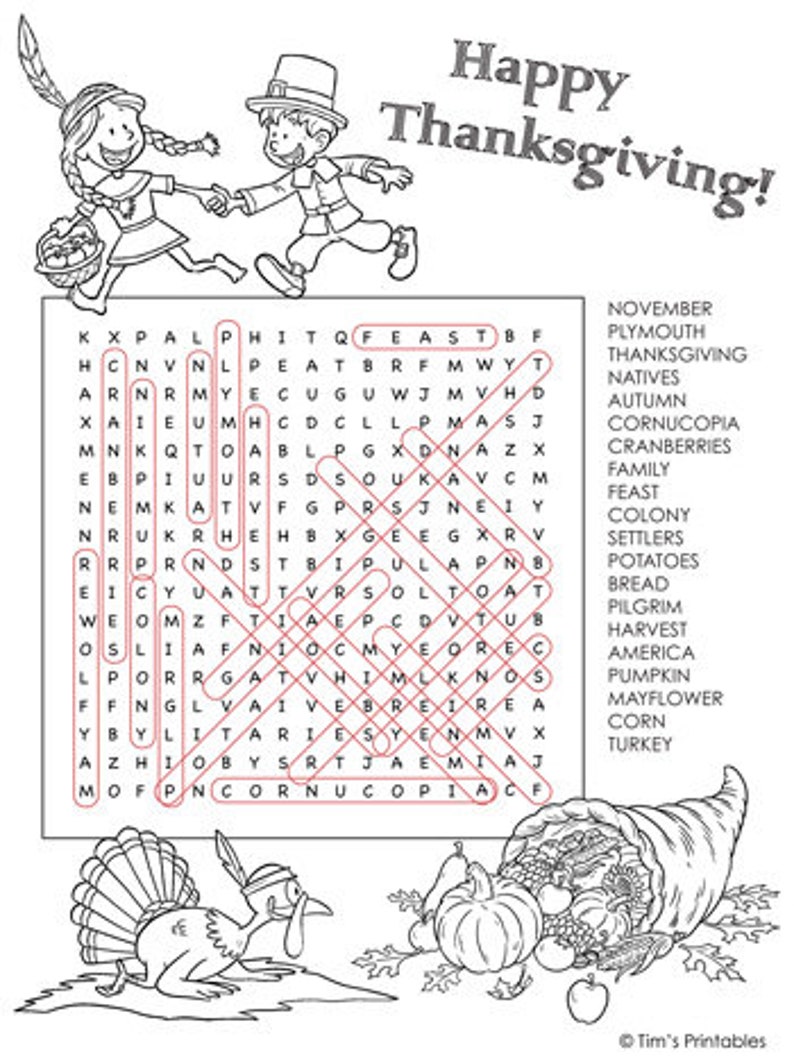 Thanksgiving Word Search PDF - Etsy