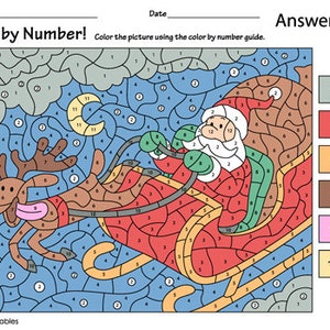 Santa's Sleigh Color by Number Activity - Etsy