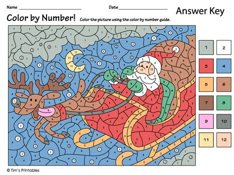 Santa's Sleigh Color by Number Activity - Etsy