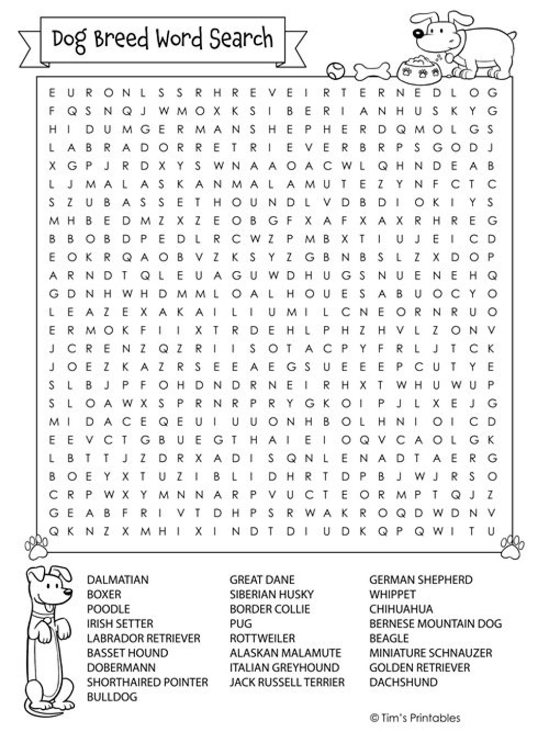 Dog Breeds Word Search PDF - Etsy