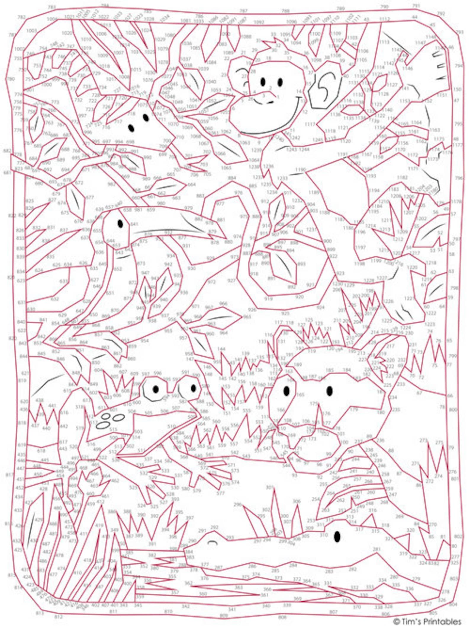 Rainforest Animals Dot-to-dot / Connect the Dots - 1245 Dots - Etsy
