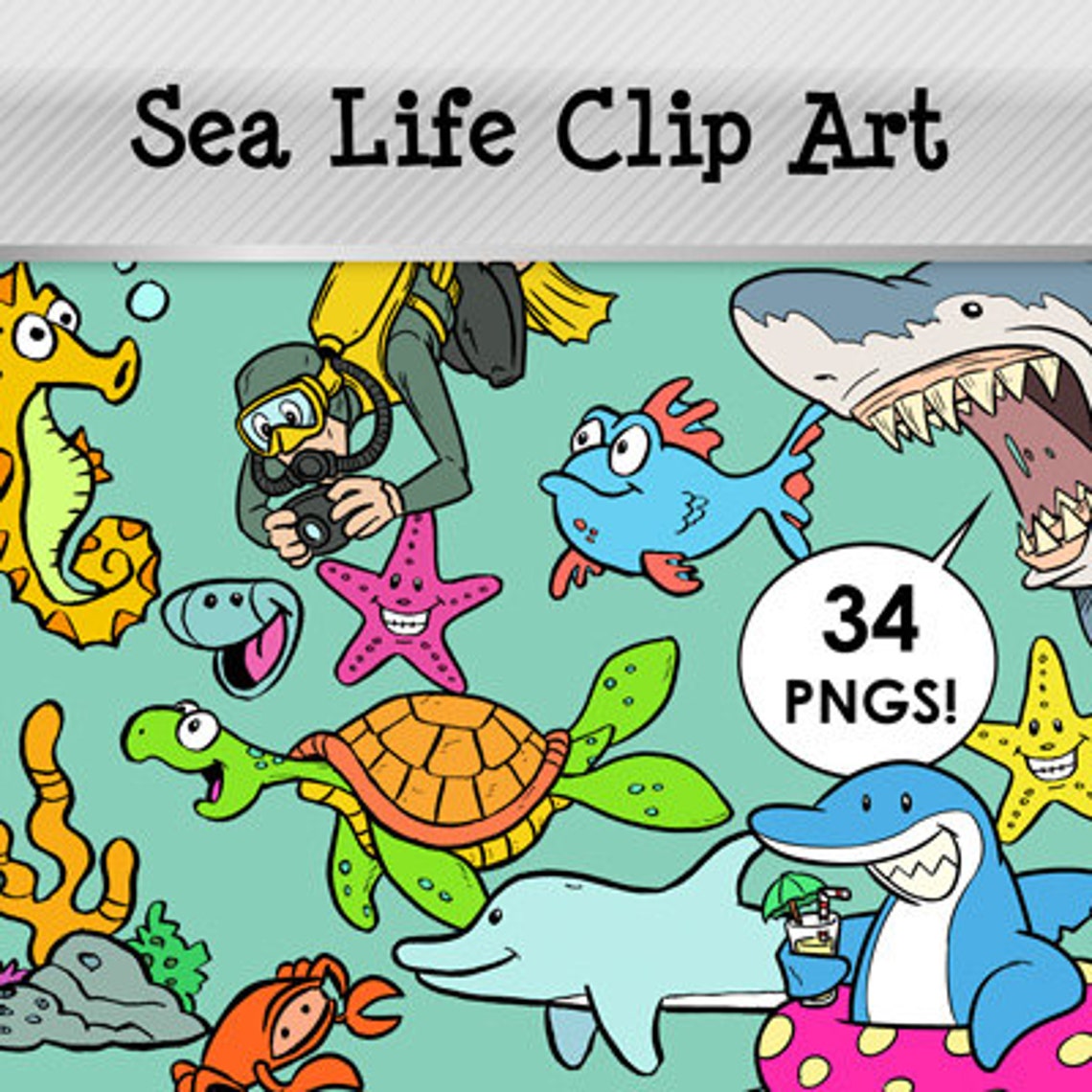 Sea Life Clip Art - 34 Royalty Free PNG Images for Commercial Use - Etsy