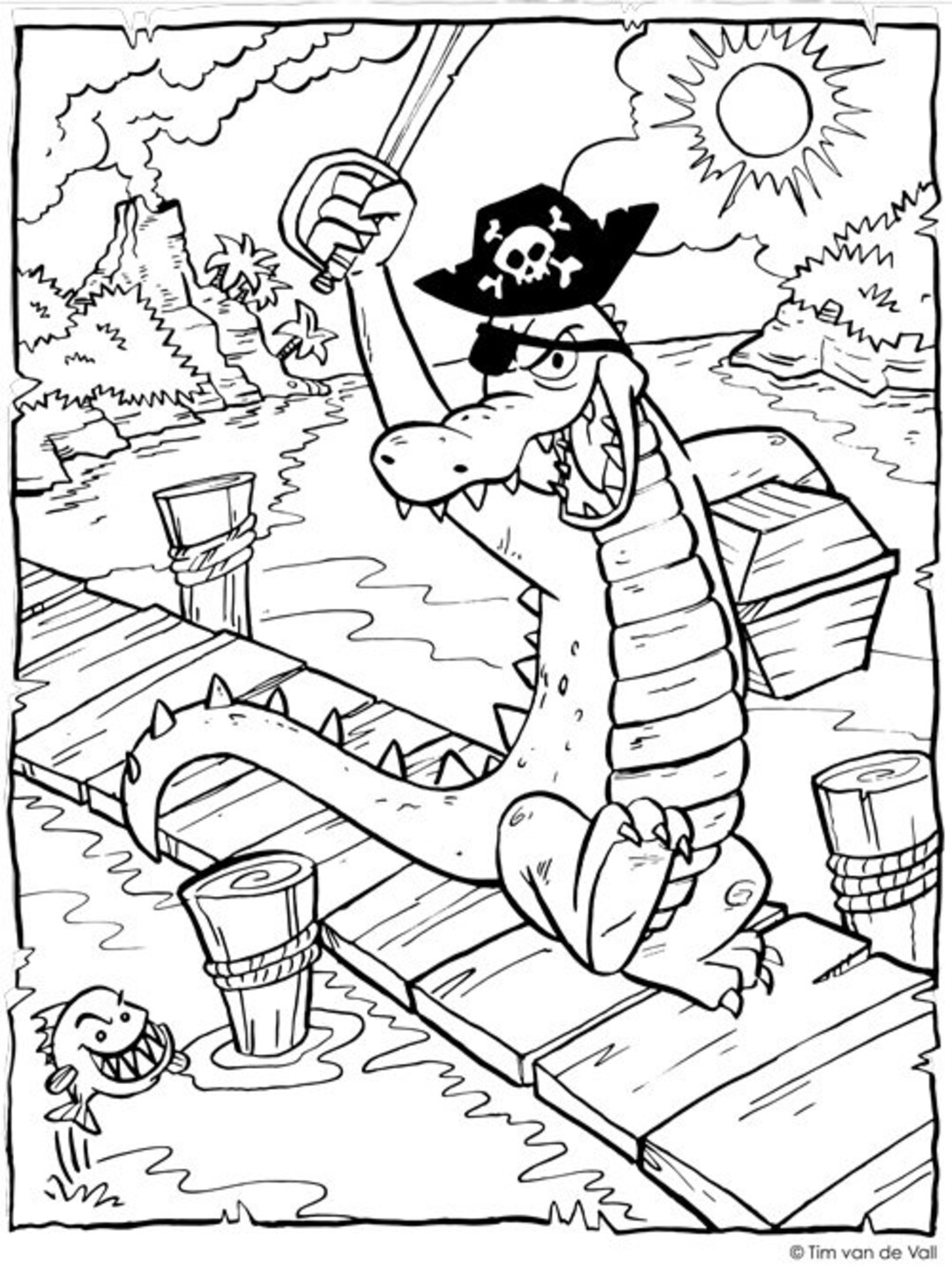 Alligator Pirate Coloring Page - Etsy
