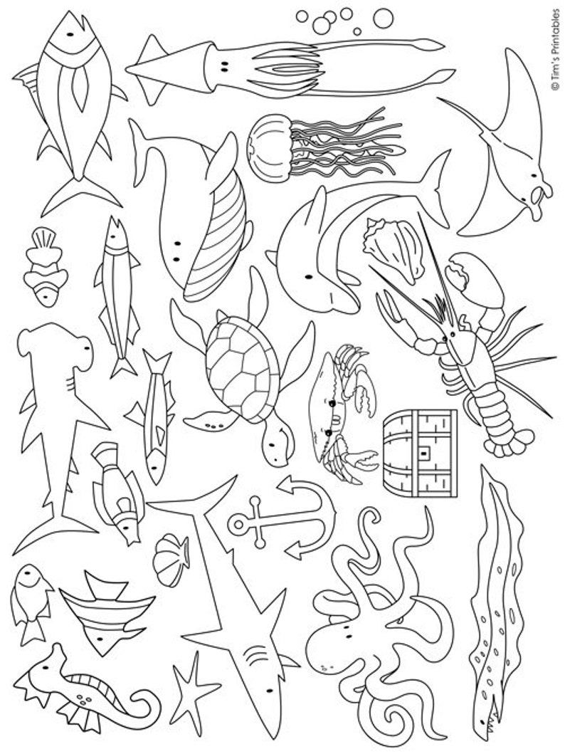 Sea Life Cut and Paste Activity and Coloring Pages 24 Printables PDF - Etsy