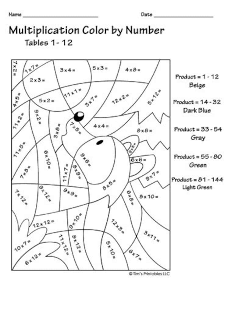 Color by Number Multiplication Worksheets PDF - Etsy