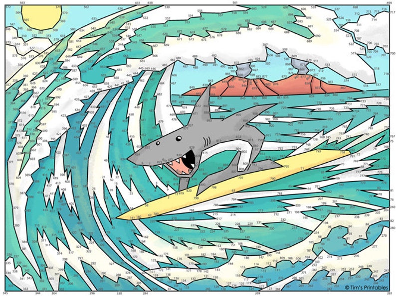 Surfing Shark Dot-to-dot / Connect the Dots PDF - 915 Dots - Etsy