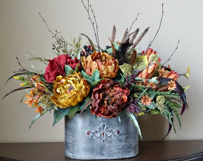 Fall Gold Rustic Orange Tuscan Tin Centerpiece Silkfloral - Etsy