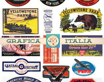 TINY TRAVEL LABELS Digital Printable Collage Sheet Vintage