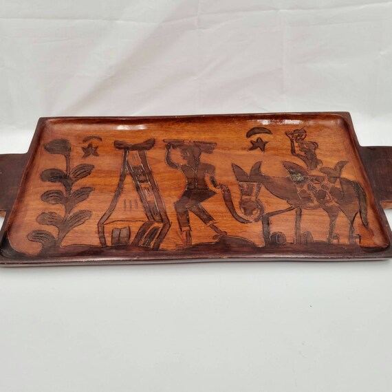 Decorative Trays Home Décor Vintage Hand Carved Wooden Serving Tray ...