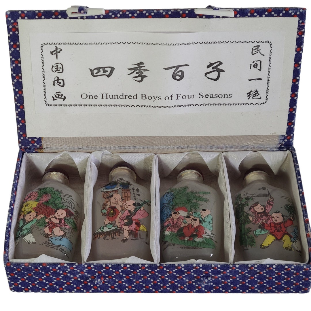 Reverse Painted Snuff Bottles Vintage Set - Etsy