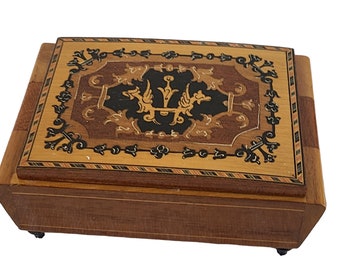 Harmonious 18 Note Cross and Dove Sorrento Wood Inlay Music Jewelry Box ...