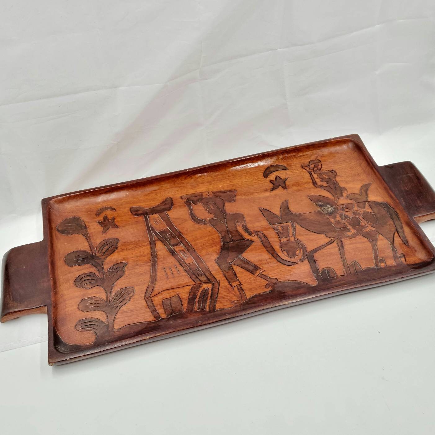 Decorative Trays Home Décor Vintage Hand Carved Wooden Serving Tray ...