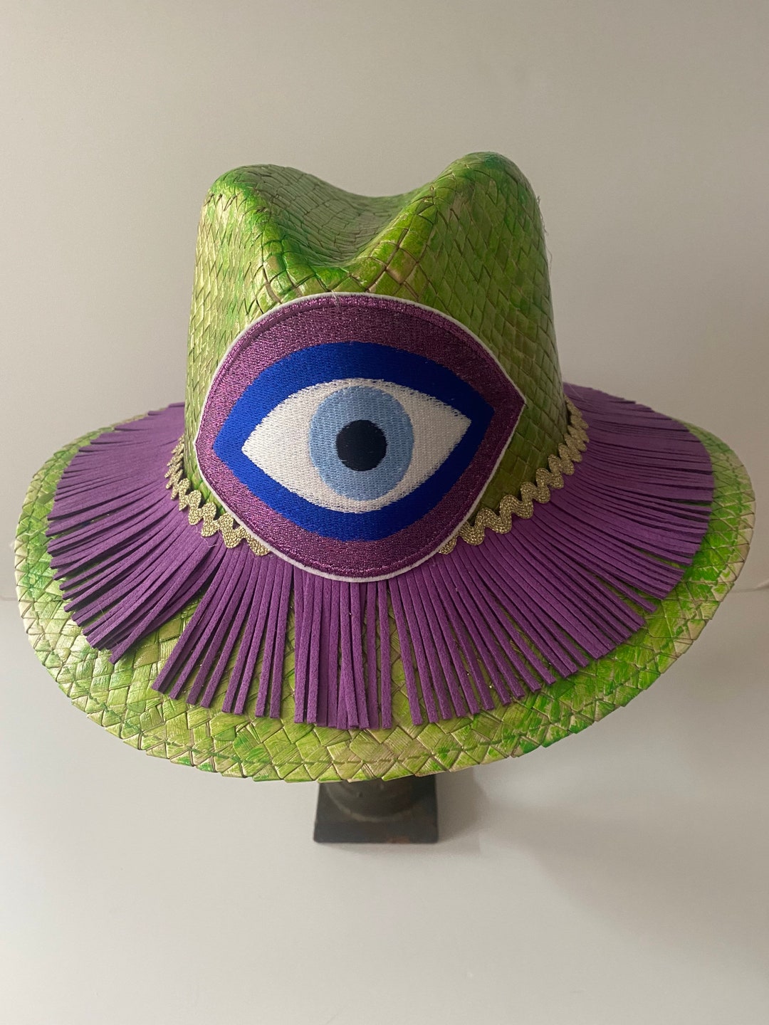 Straw Boho Hat With Fringes and Evil Eye. Fringed Gypsy Hat Bohemian ...