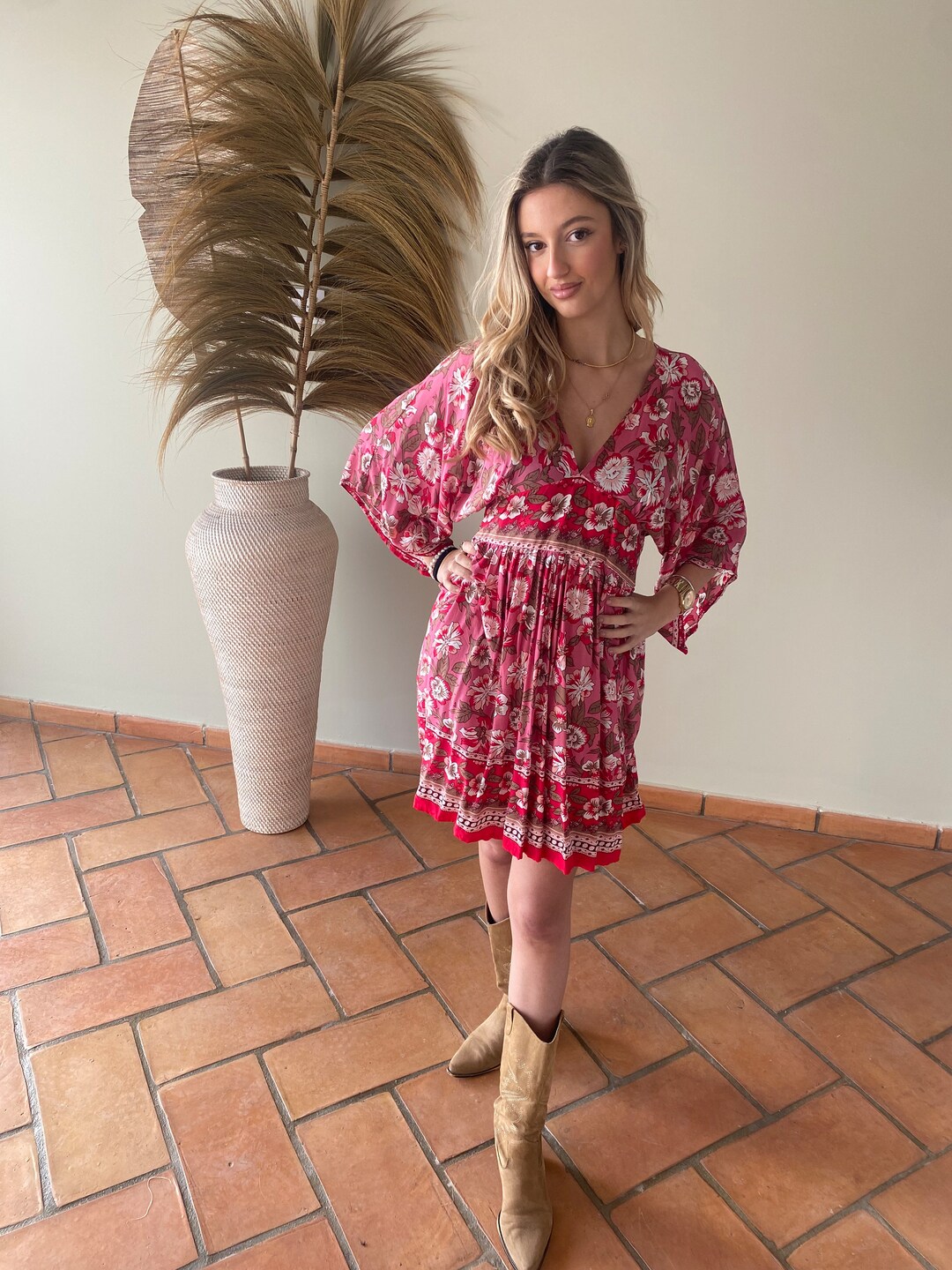 Boho Dress. Mini Boho Dress. Long Sleeves Boho Dress. Red Boho Dress. V-necklace Boho Dress ...