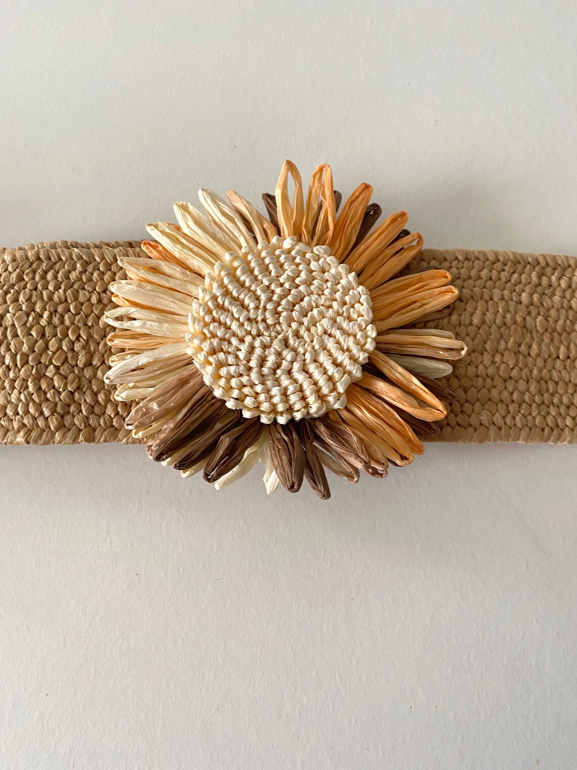 Boho Raffia Belt With Flower. Raffia Wedding Belt. Natural Raffia Belt ...