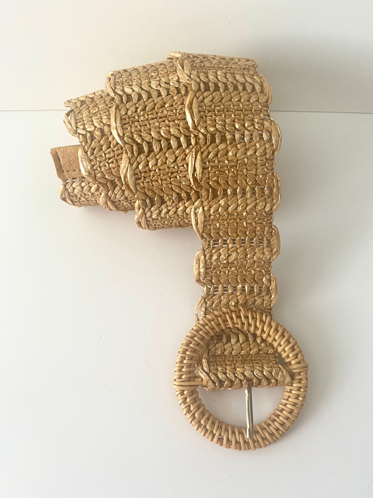 Raffia belt with woven straw buckle. natural raffia woven | Etsy