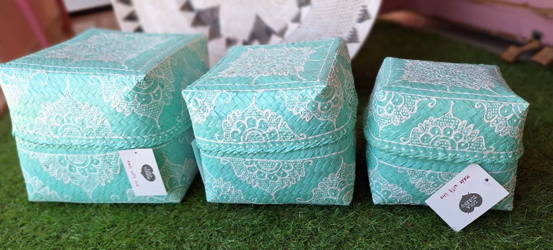 Boho Box. Ratan Box. Boho Blue Box. Storage Box. Blue Storage Box ...