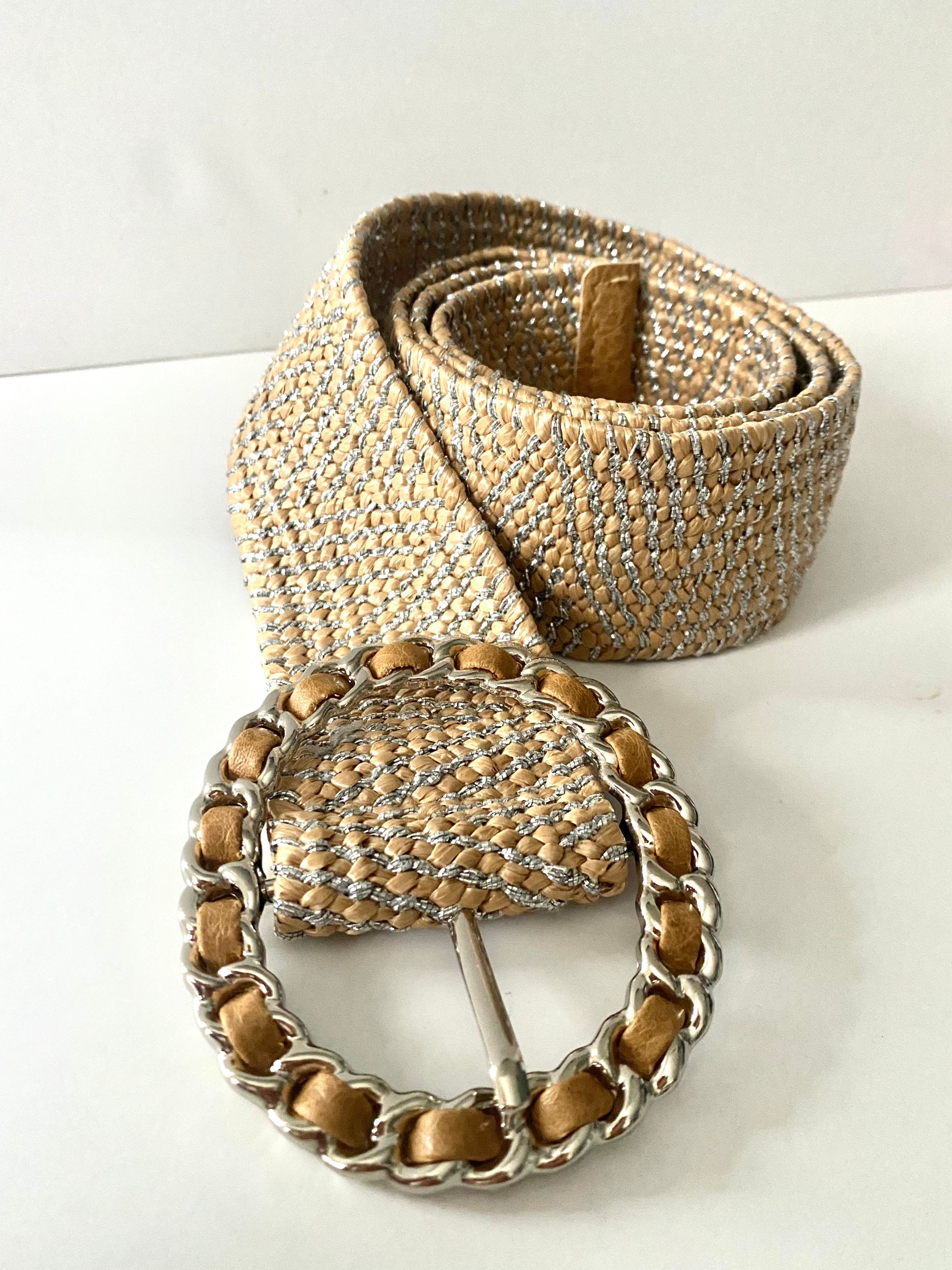 Raffia Belt. Raffia and Silver Belt. Belt With Metal Buckle. Summer ...