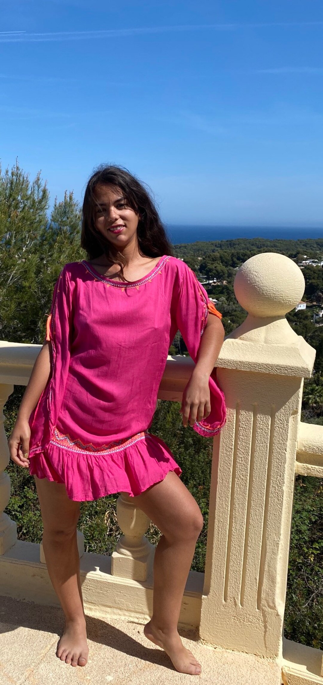 Boho Pink Dress. Mini Boho Dress. Long Sleeves Boho Dress. Embroidery ...