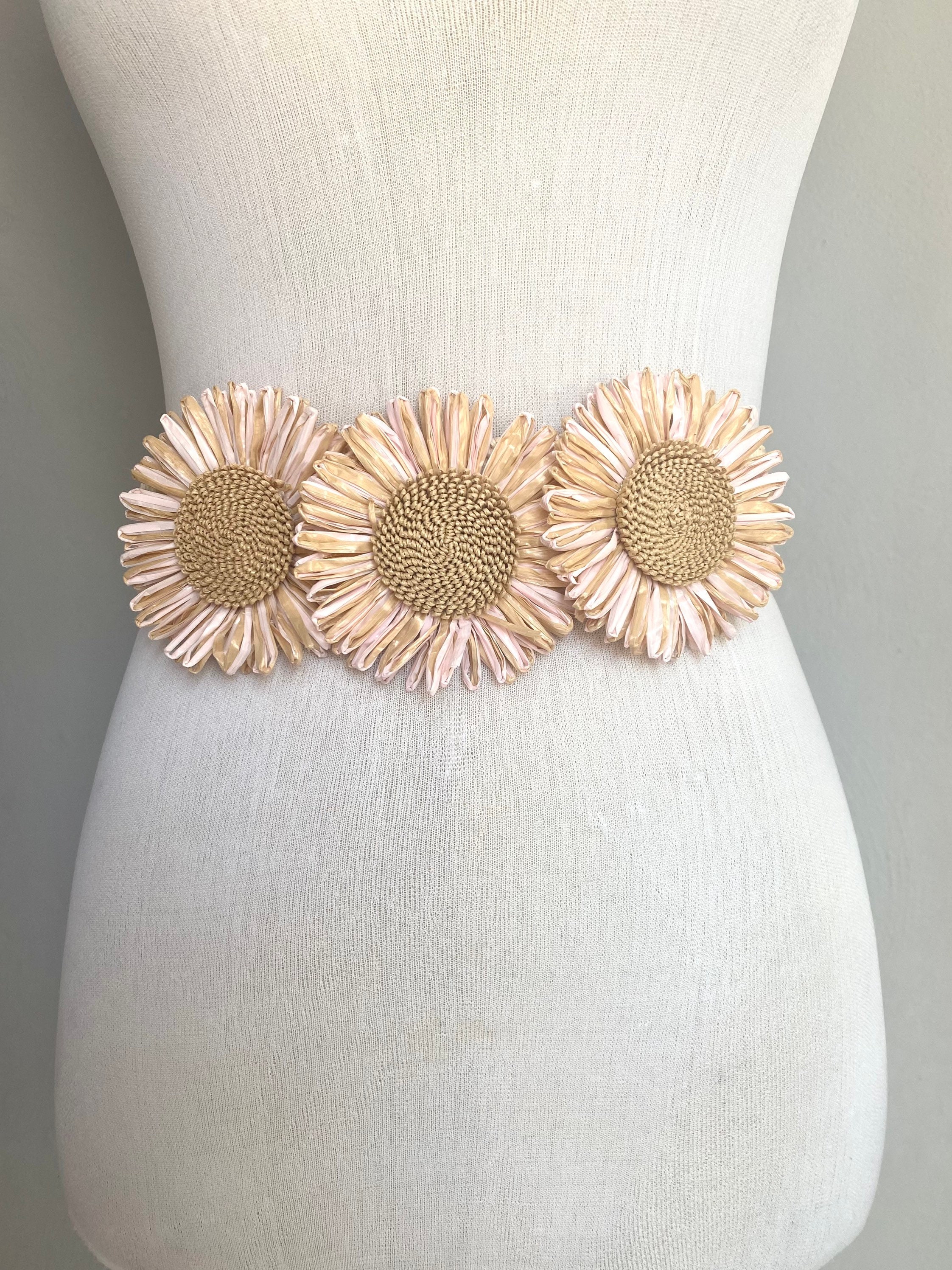 Natural raffia belt. raffia flower belt. pink and natural | Etsy