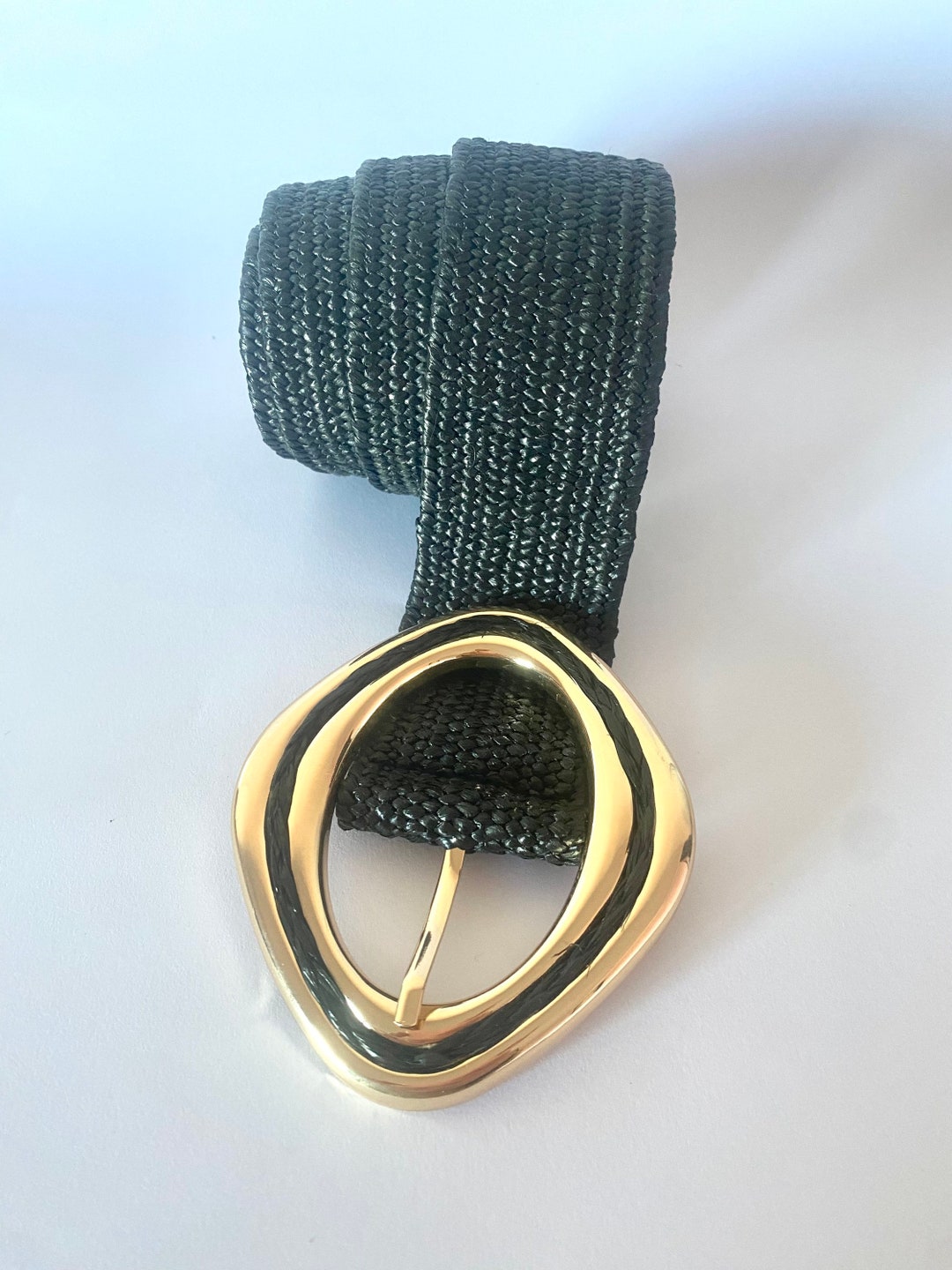 Boho Raffia Belt. Boho Black Raffia Belt. Metal Buckle Raffia Belt ...