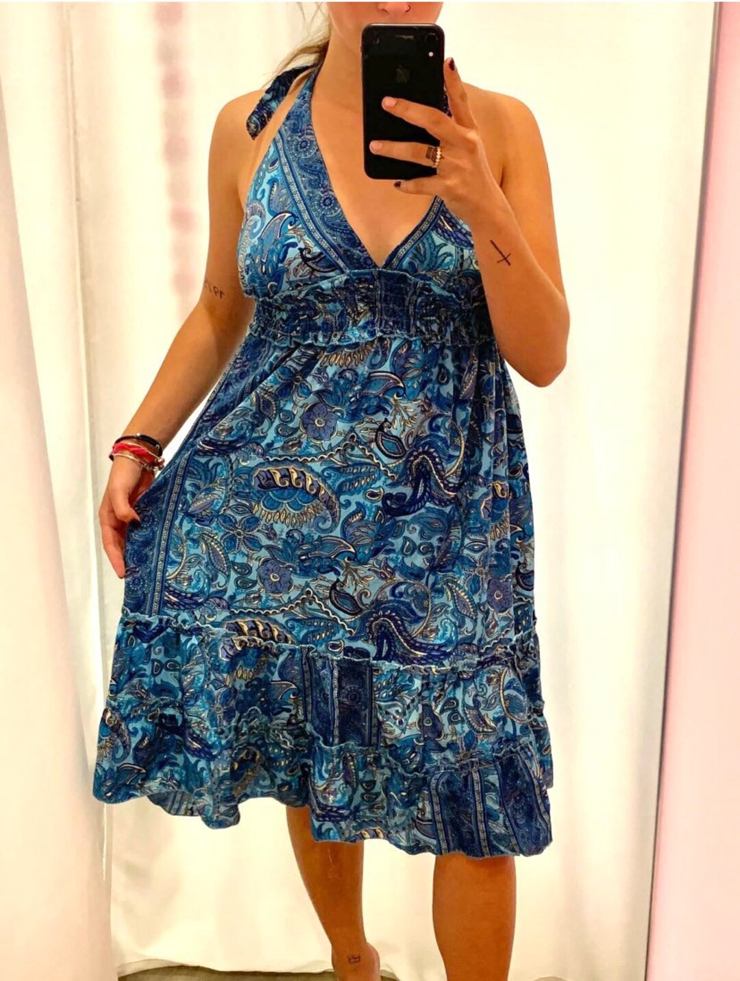 Boho Dress. Blue Dress. Bohemian Silk Dress. Strapless Boho Dress. Boho ...