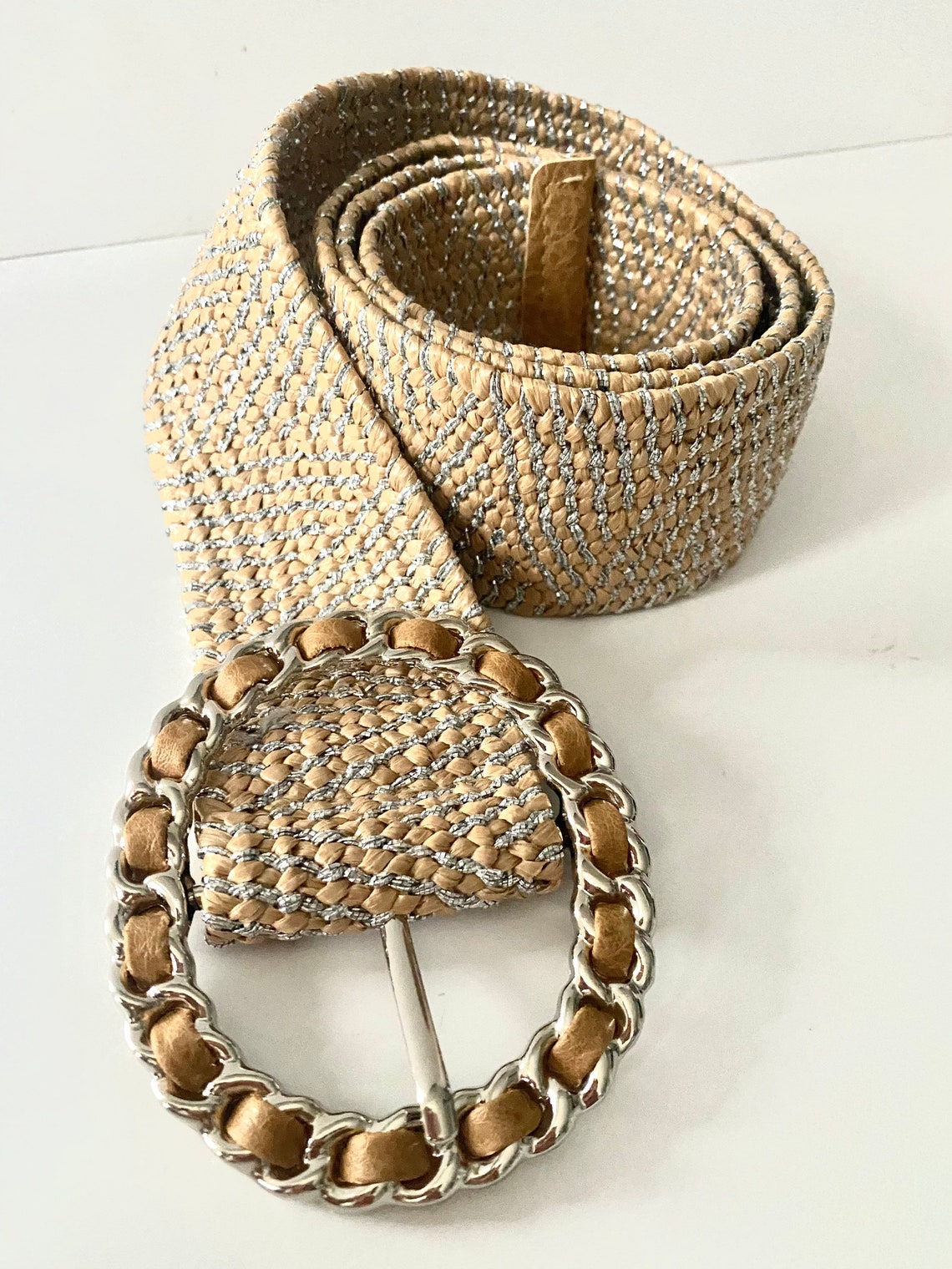 Raffia Belt. Raffia and Silver Belt. Belt With Metal Buckle. - Etsy