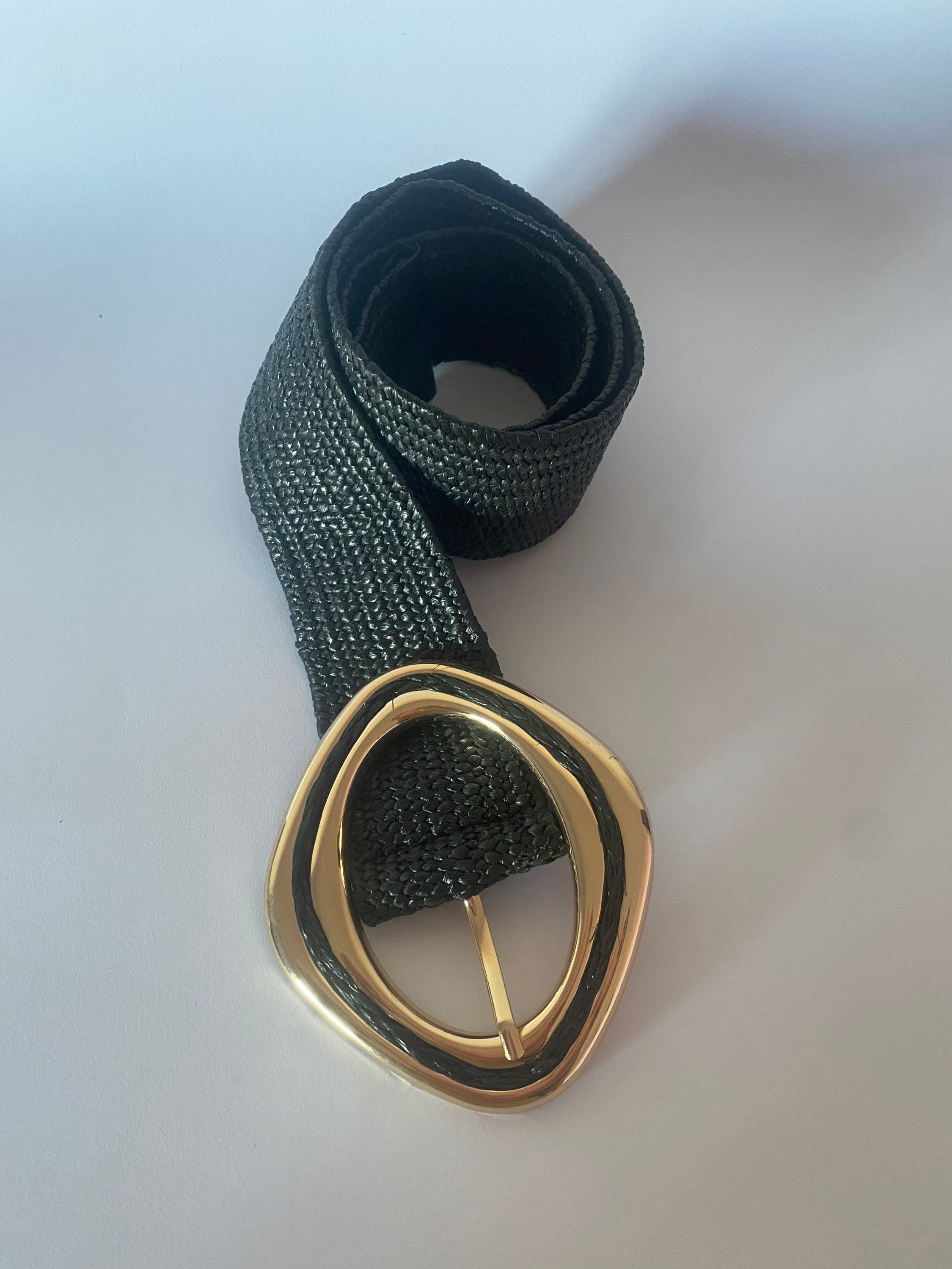 Boho Raffia Belt. Boho Black Raffia Belt. Metal Buckle Raffia Belt ...
