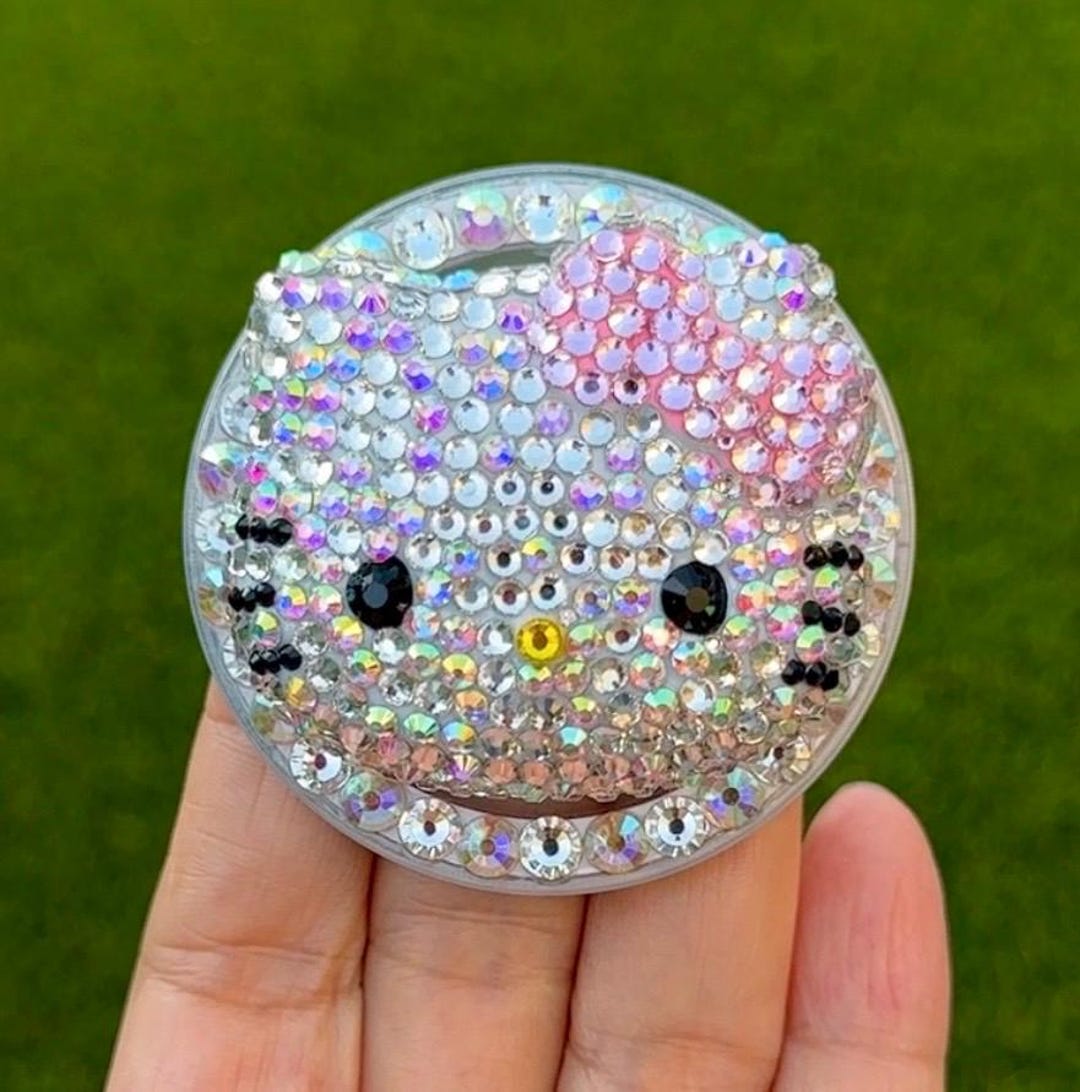 3D Fully Blinged Magnetic Bling Bling Two Tones Pink Bow Kitty Cartoon ...