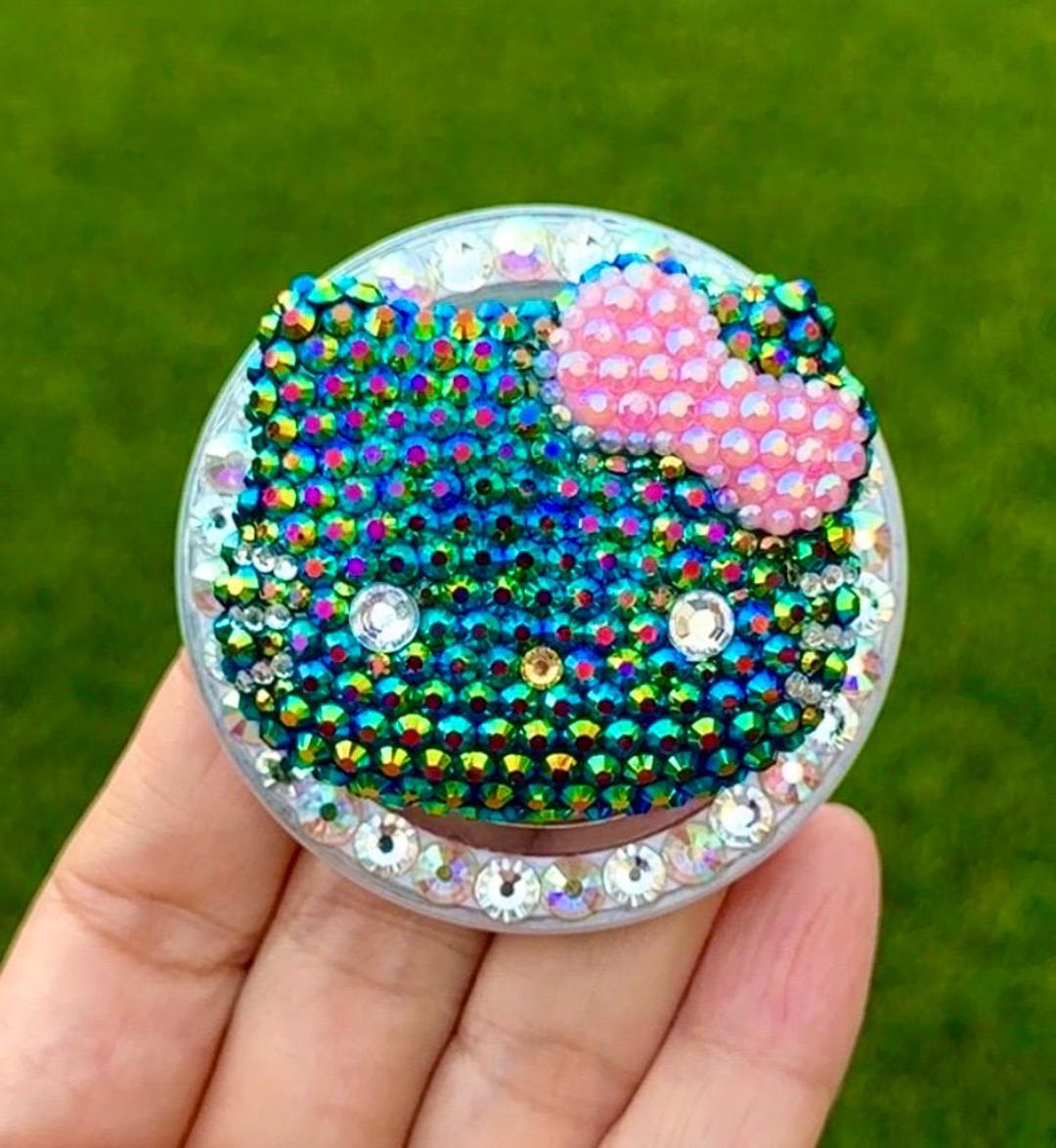 3D Fully Blinged Magnetic Bling Bling AB Black Green Jelly Stones Kitty ...