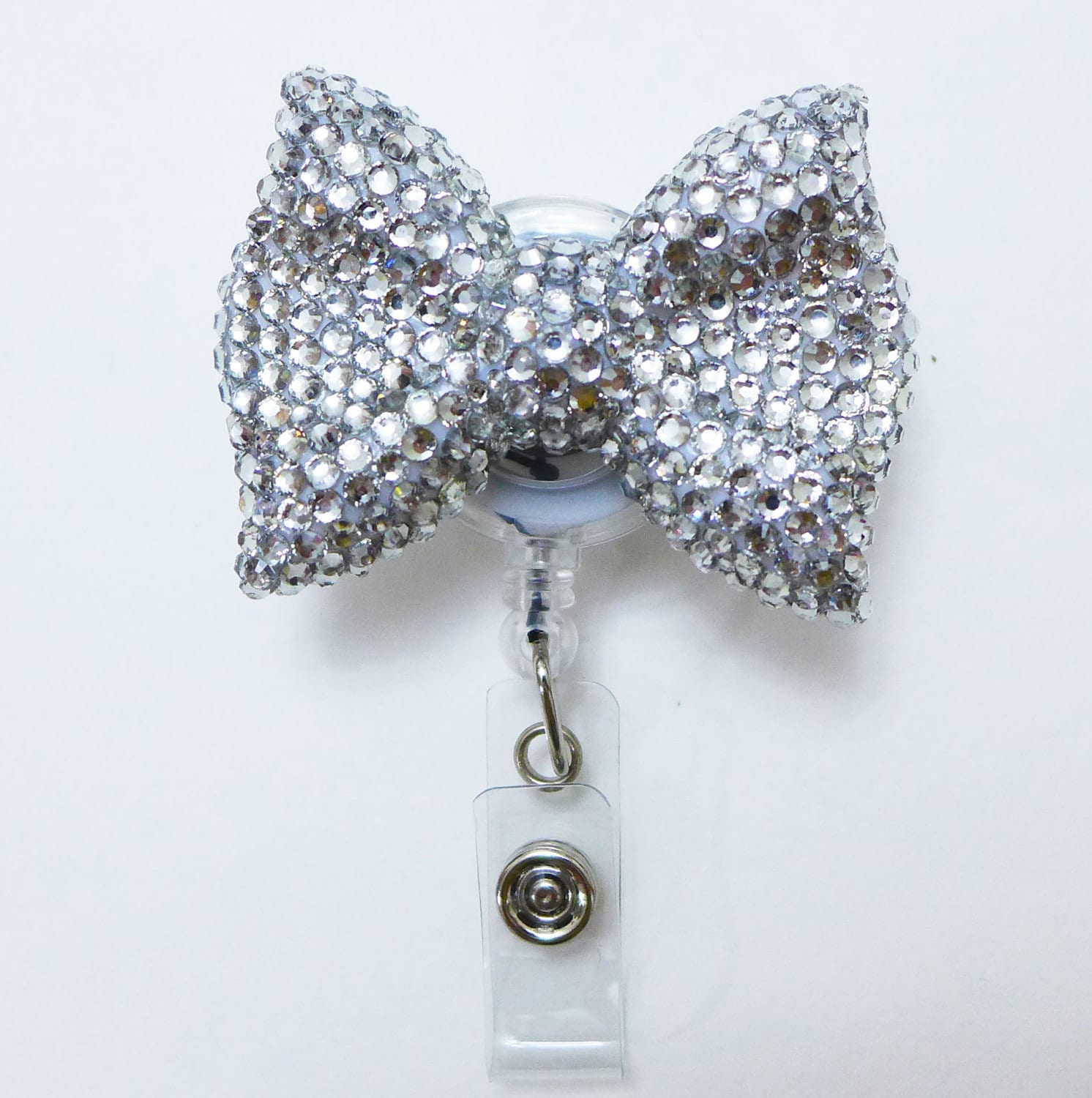 Fully Blinged Clear Bow - Rhinestone Retractable Badge Reel - Badge ...