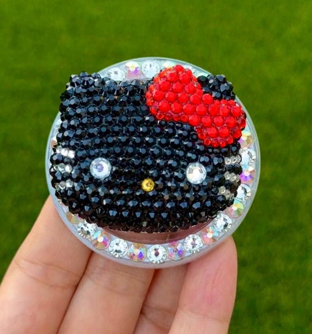 3D Fully Blinged Magnetic Bling Bling Black Face Red Bow Cute Kitty Cat ...