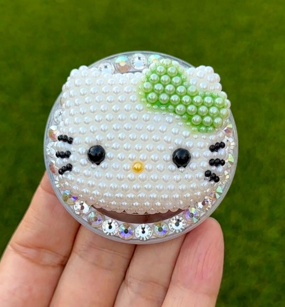 3D Fully Blinged Magnetic Bling Bling Pearl Lt Green Bow Kitty Cat ...