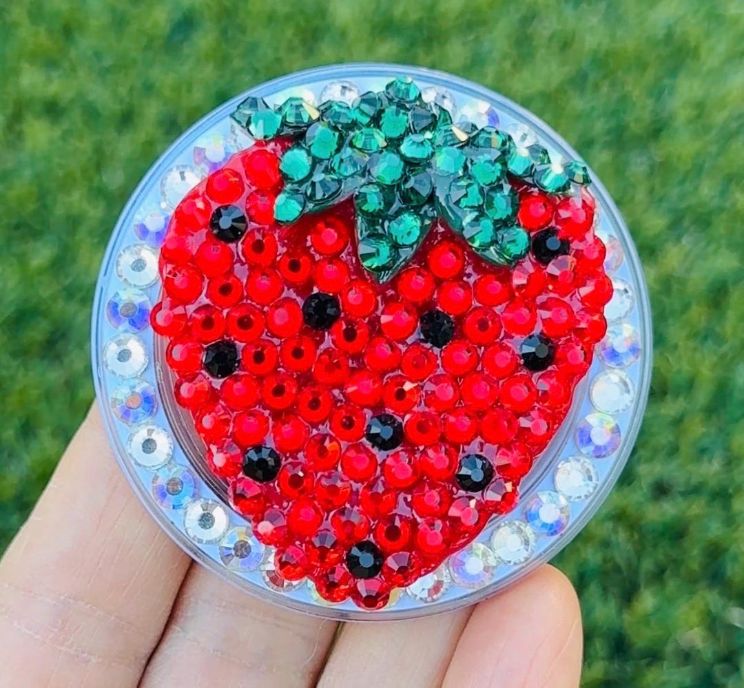 3D Fully Blinged Magnetic Bling Bling Big Red Strawberry Kawaii Cartoon ...