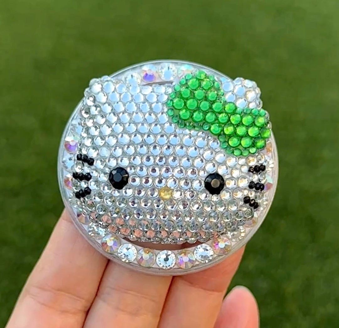 3D Fully Blinged Magnetic Bling Bling Green Bow Kitty Cat Cartoon ...