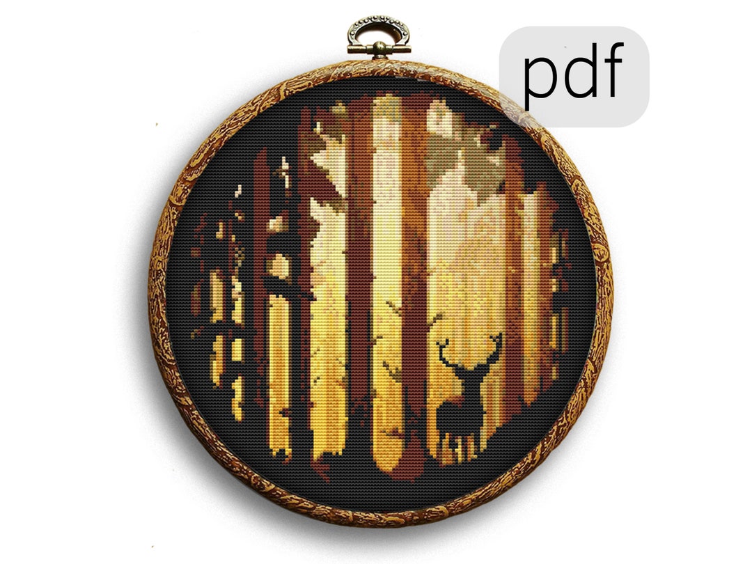 Deer in Forest Landscape Cross Stitch Pattern - Etsy