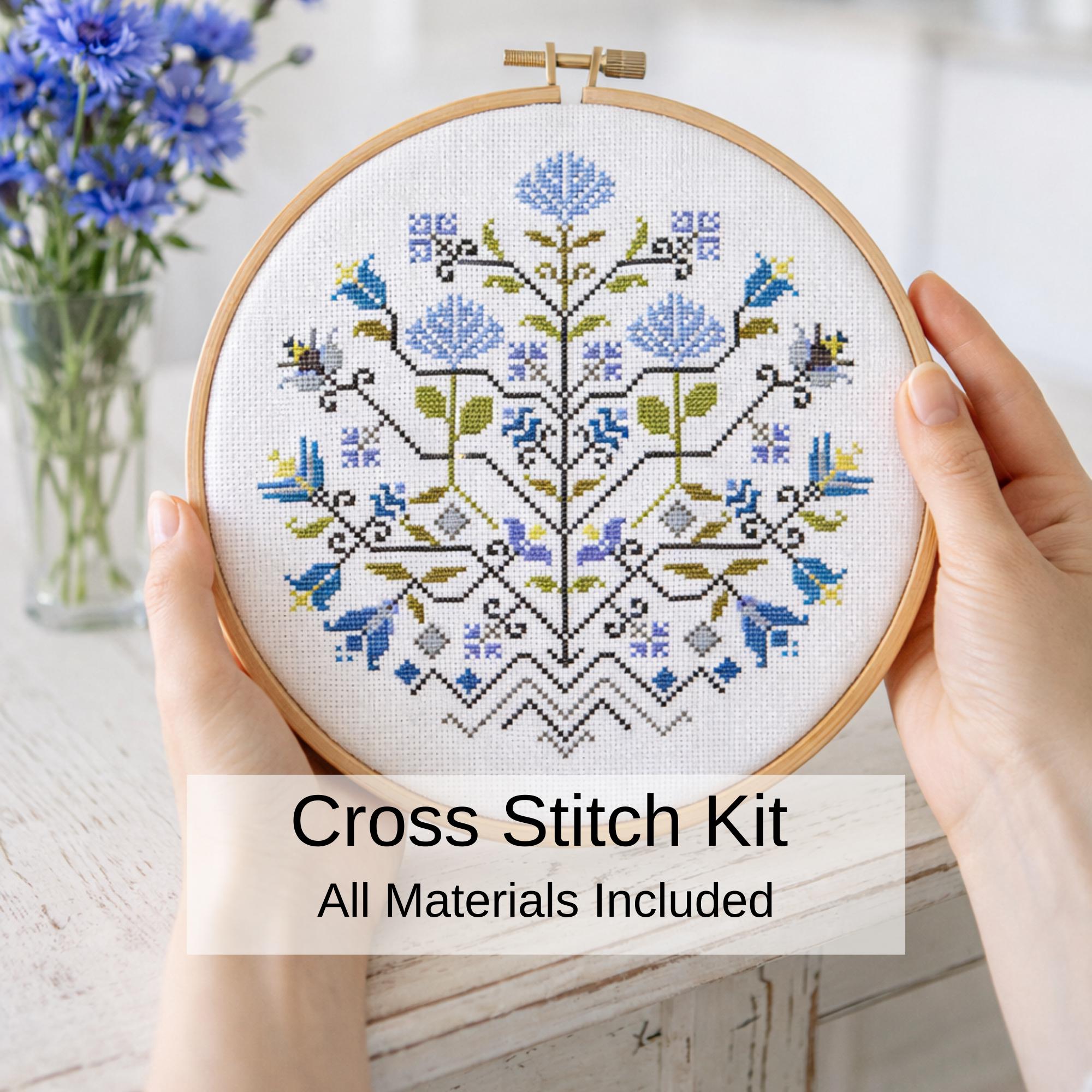 Blue Flowers Sampler Counted Cross Stitch KIT - Etsy