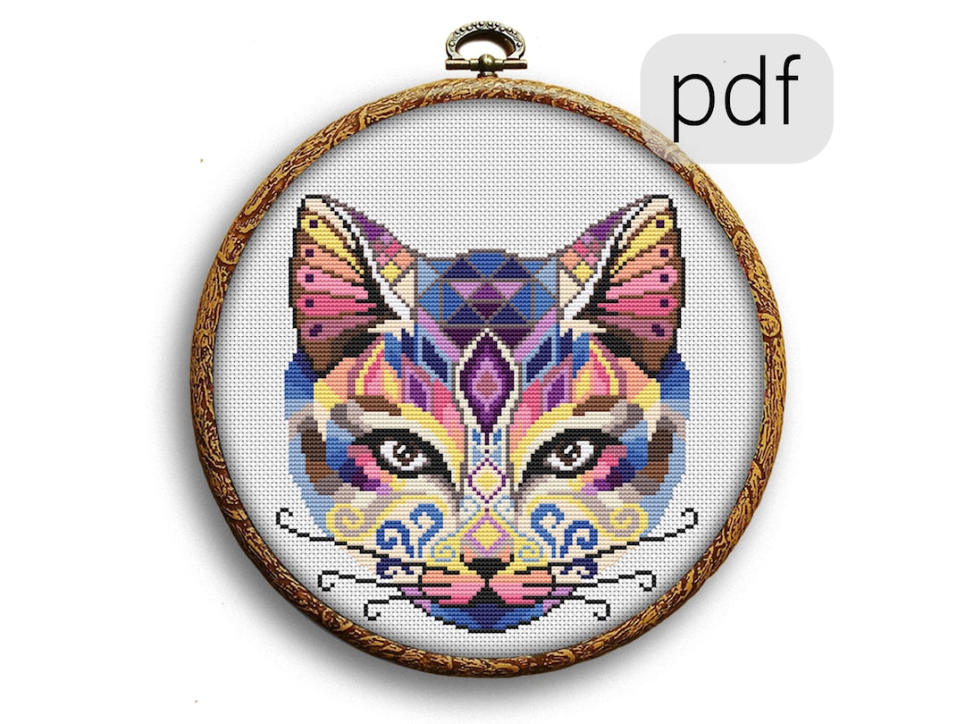 Colorful SWIRL CAT Cross Stitch Pattern PDF - Etsy