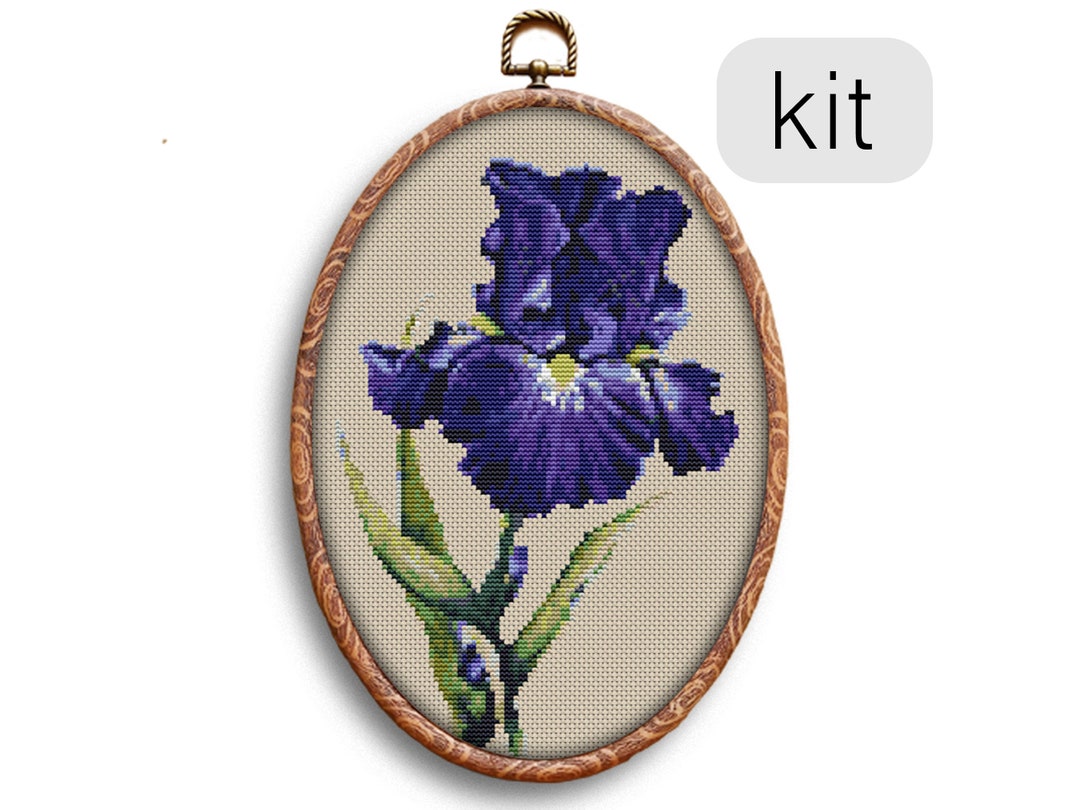 Purple-blue IRIS Plant Counted Cross Stitch KIT - Etsy