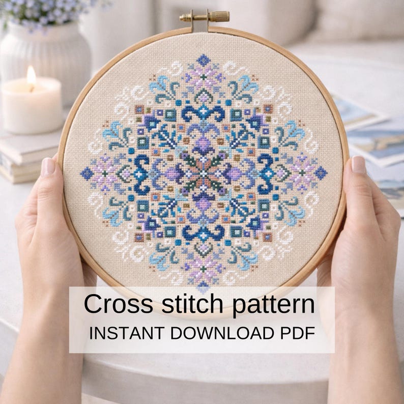 Blue Folk Mandala Cross Stitch Pattern PDF – Instant Download - Etsy UK