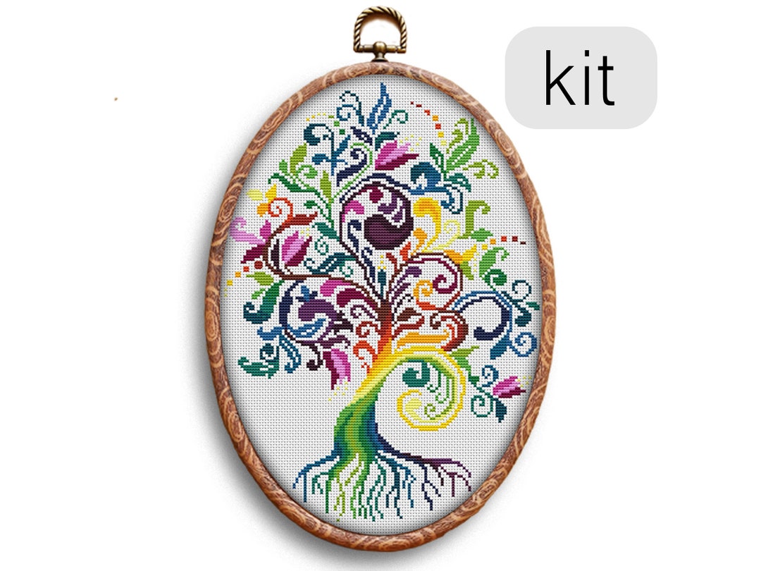 Colorful Tree of Life Plant Counted Cross Stitch KIT - Etsy