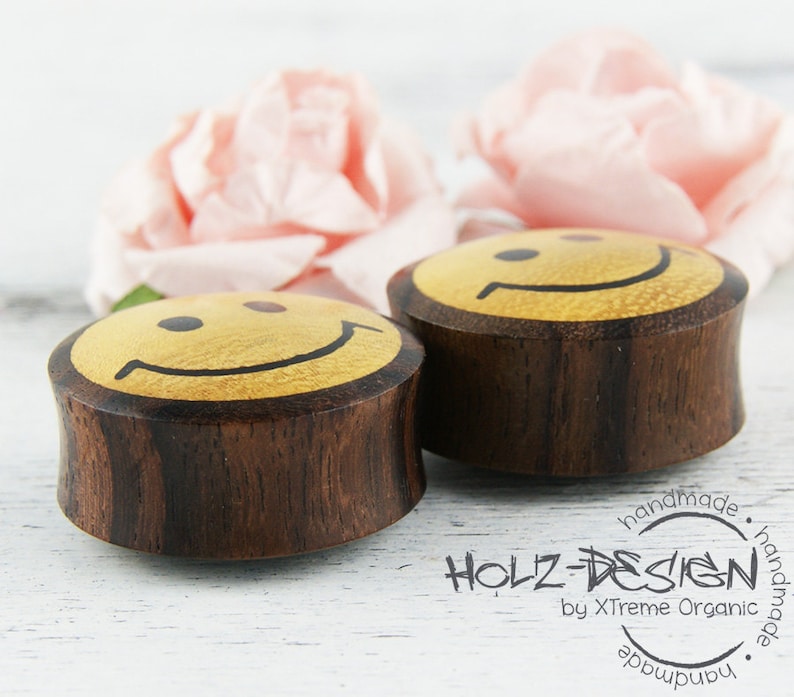 SALE 6-30mm Pair Wooden Flesh Tunnel Smiley Face Ear Plugs - Etsy