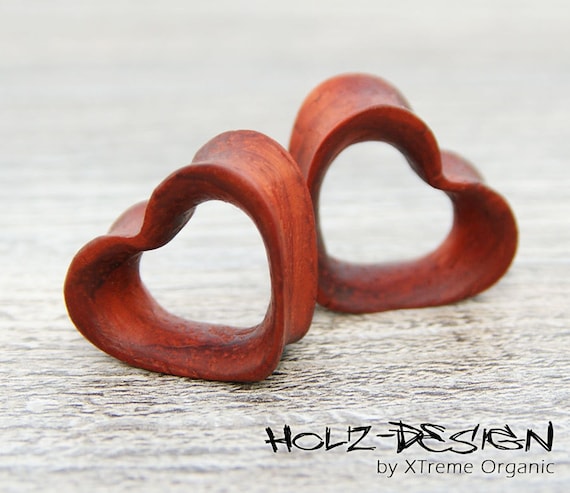 Items similar to 20 - 60mm Pair Wooden Heart Flesh Tunnel wood ear ...