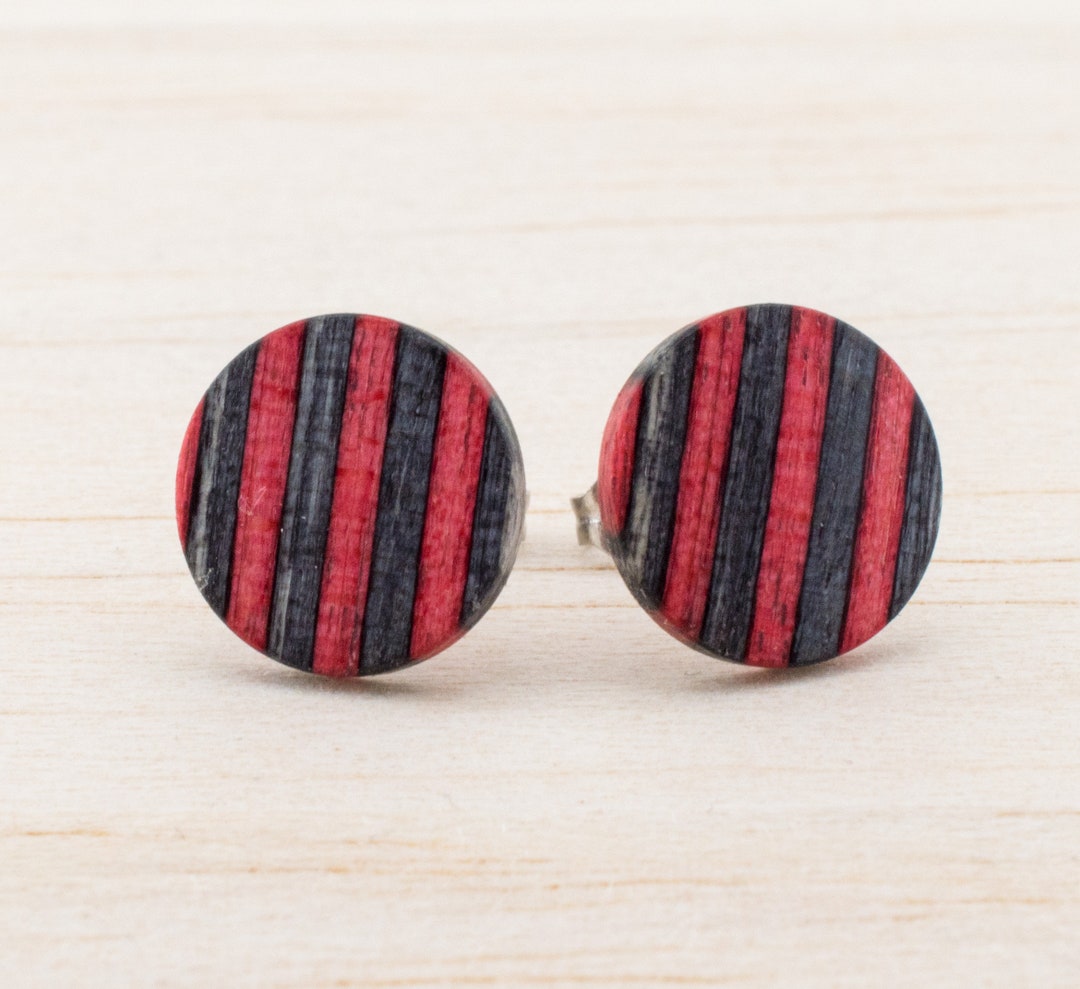 Wooden Ear Studs 11mm, Wood Earrings, Red-green, Stud Earrings Gift for ...