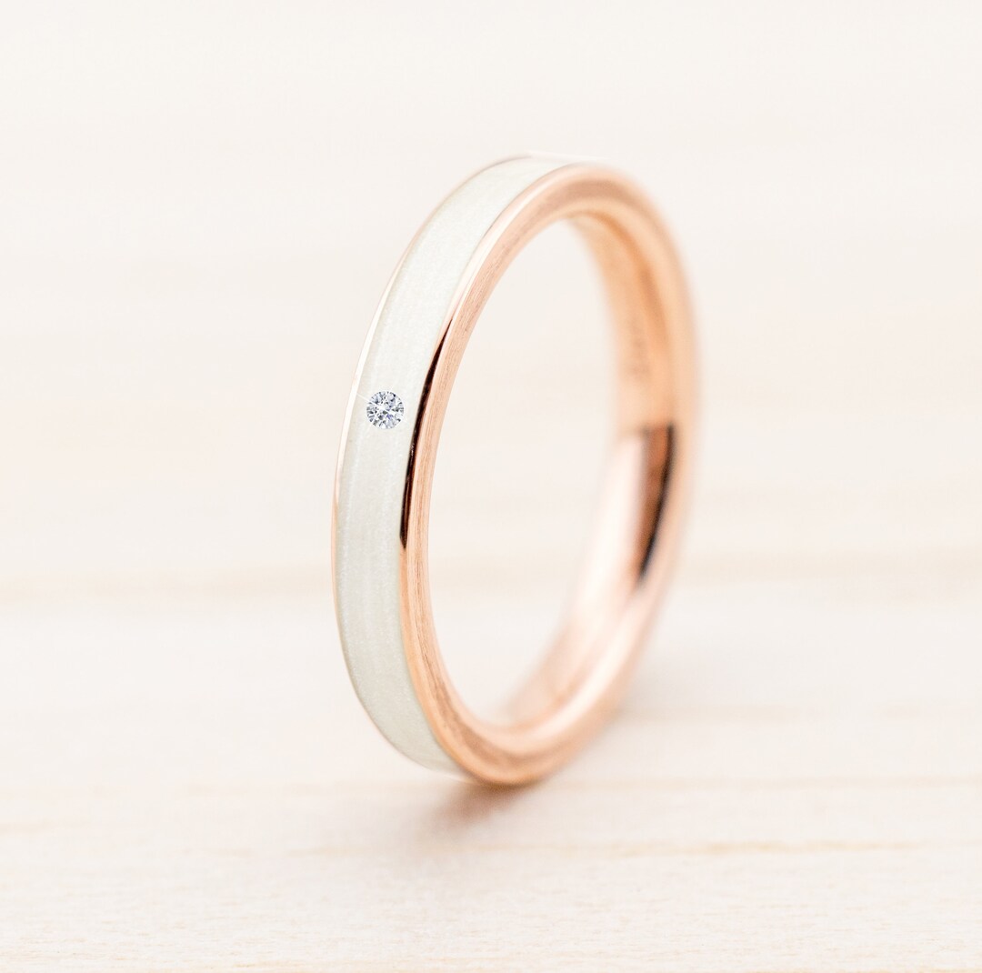 Thin Engagement Ring Ceramic Perlmutt Wedding Band Matching Rings ...