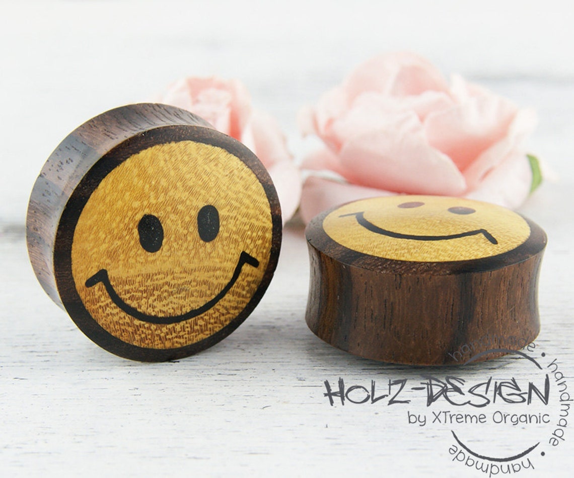 SALE 6-30mm Pair Wooden Flesh Tunnel Smiley Face Ear Plugs | Etsy